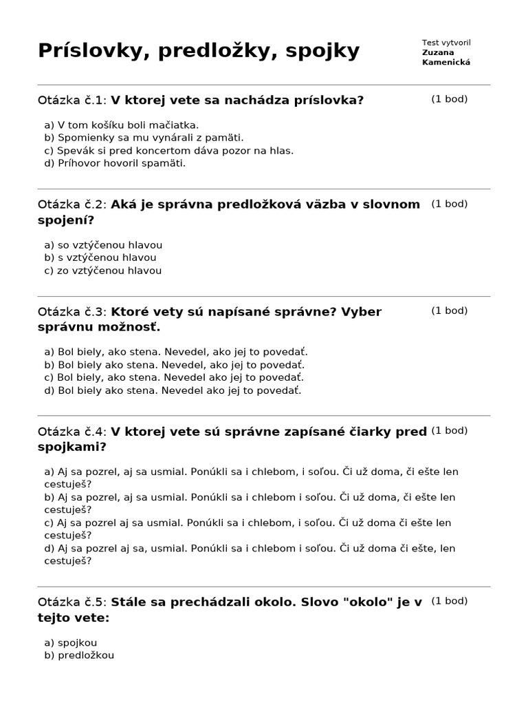 Príslovky, Predložky, Spojky | PDF