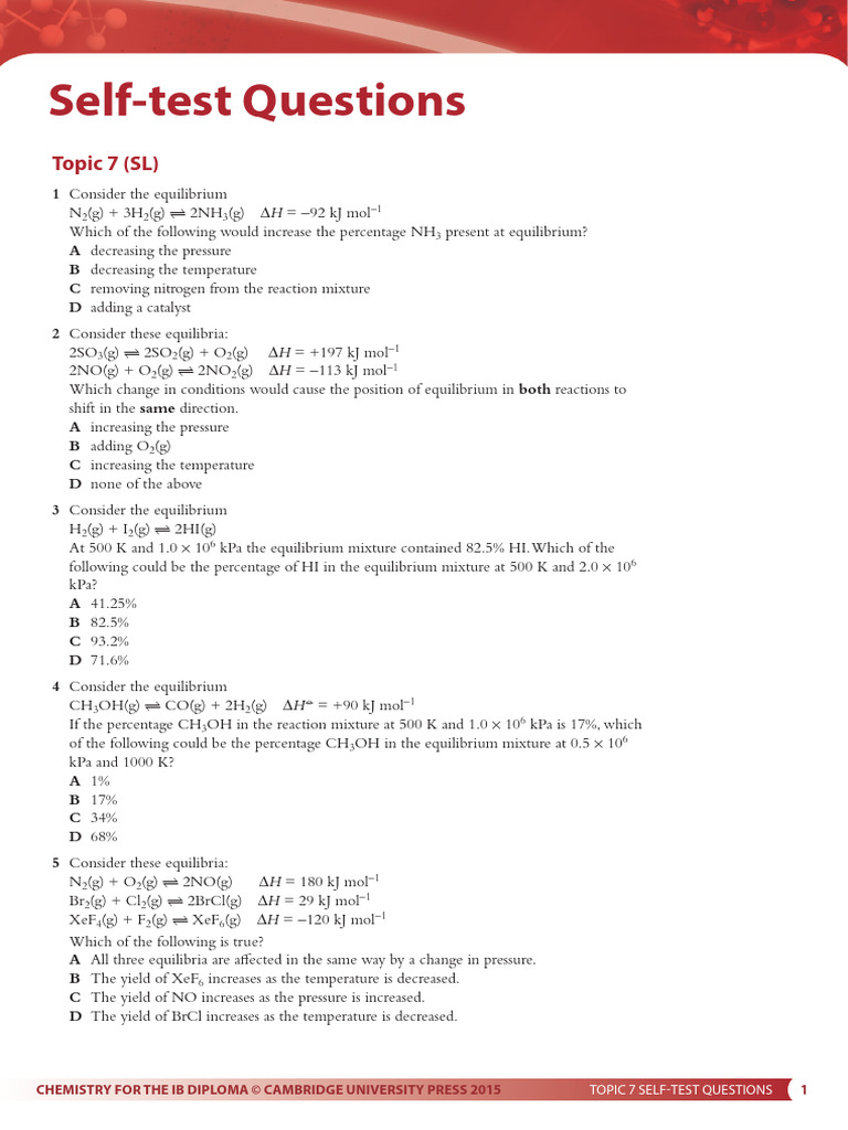 IB DP Self-Marking Tests 07 - Equilibrium SL | PDF | Chemical ...