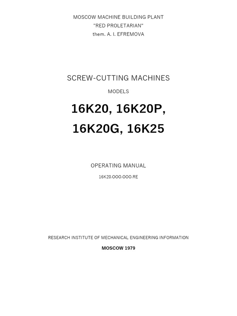 16K20 16K20P 16K20G 16K25 Lathe Manual English | PDF | Power Supply ...