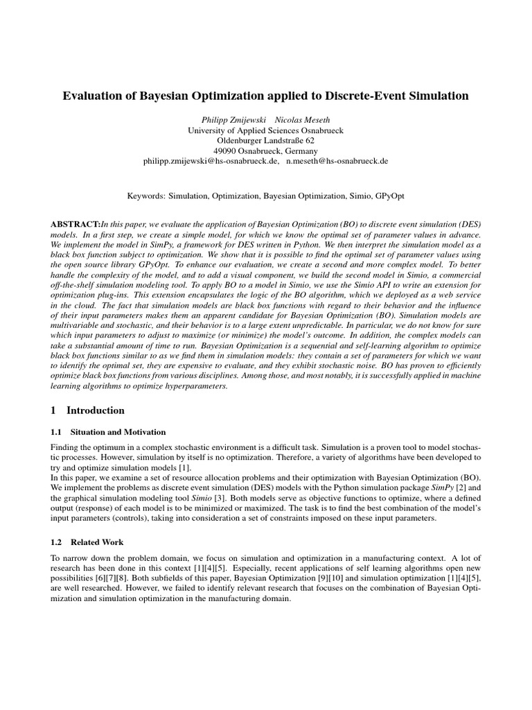 Evaluation of Bayesian Optimization applied to Discrete-Event Simulation | PDF | Mathematical ...