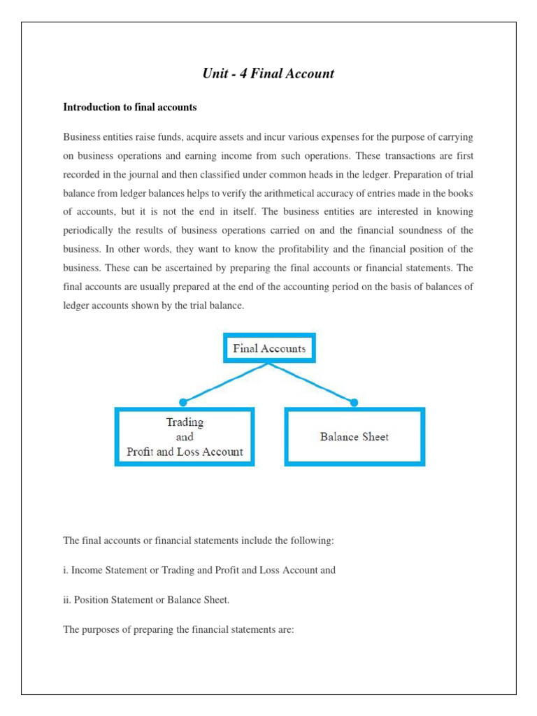 Unit - 4 Final Account | PDF | Balance Sheet | Income Statement