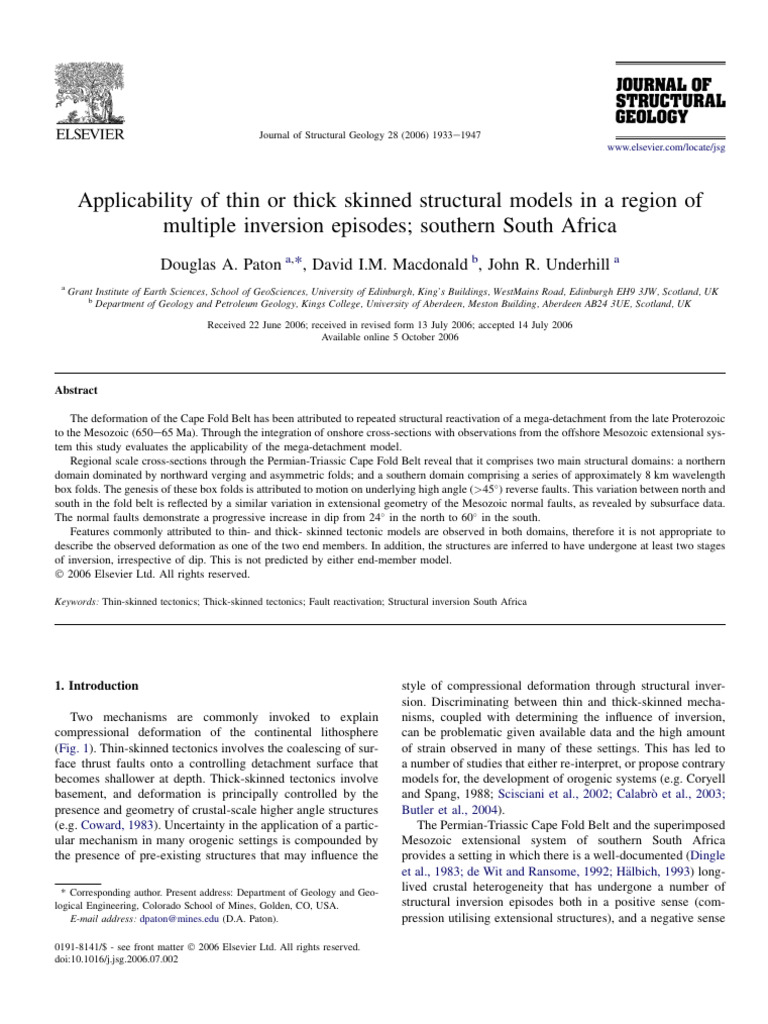 Applicability of Thin or Thick Skinned Structural Models in A Region Of-Paton-2006 | PDF | Fault ...