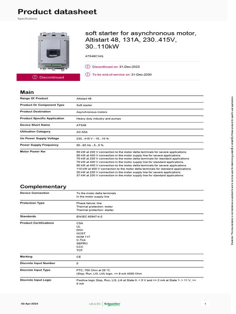 Altistart 48 Soft Starter Overview | PDF | Power Supply | Relay