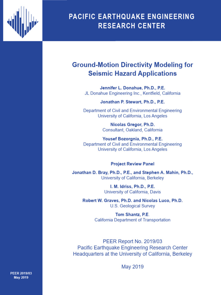 Donahue et al. (2019). PEER Report. Ground motion directivity modelling ...