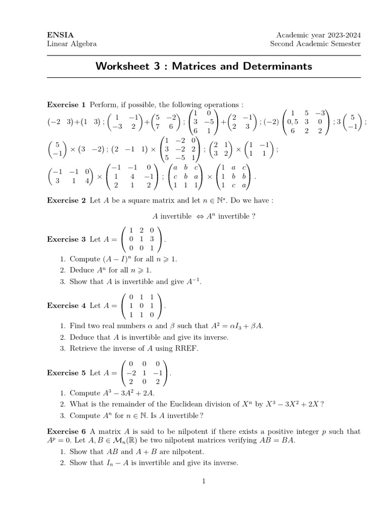Matrices 2 | PDF | Matrix (Mathematics) | Linear Algebra