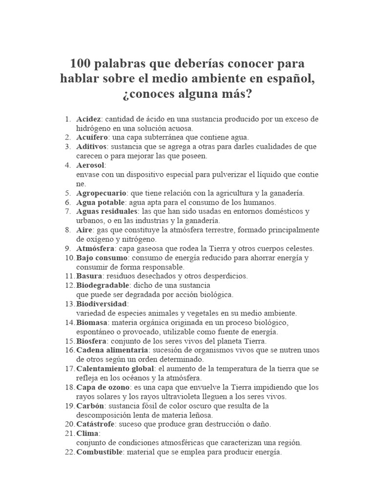100 Palabras Que Deberías Conocer para Hablar Sobre El Medio Ambiente ...