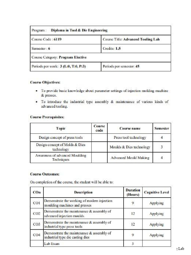 ADVANCED TOOLING LAB MANUAL - PDF NEW | PDF | Casting | Building Materials