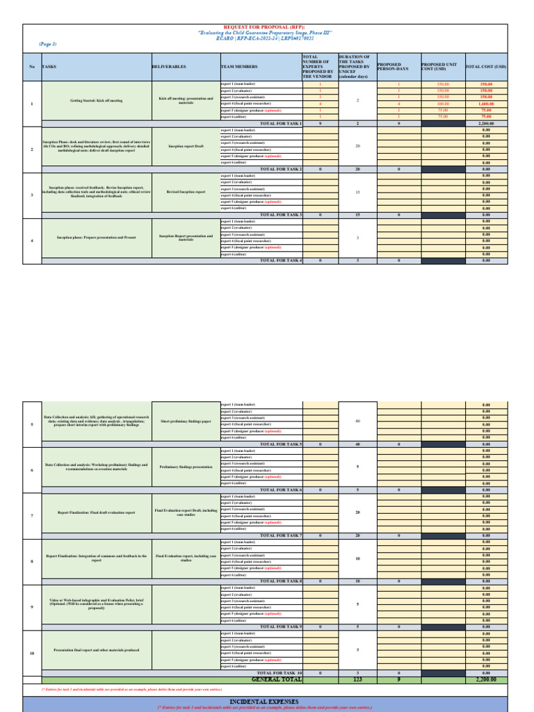 UNICEF Financial Proposal Template | PDF | Per Diem | Expense
