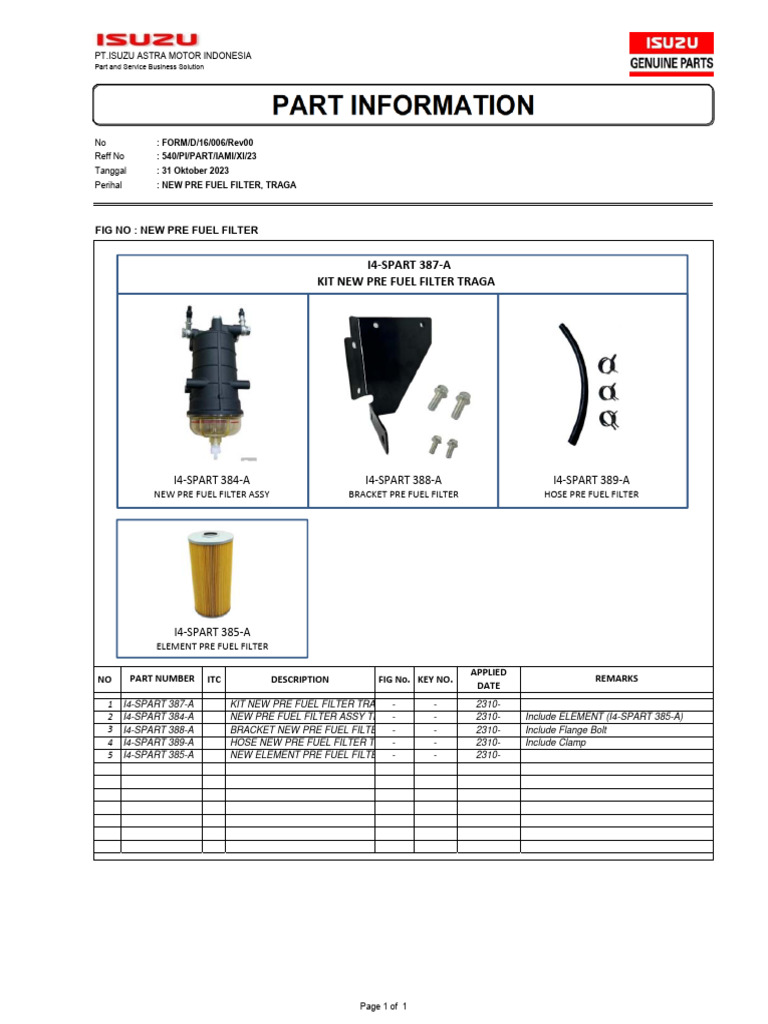 New Pre Fuel Filter, Traga | PDF