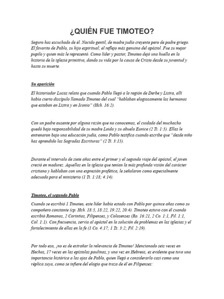 QUIEN FUE TIMOTEO | PDF | Pablo el apóstol | San timoteo