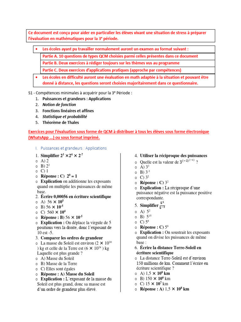 Évaluation Mathématiques 3e Période | PDF | Fonction (Mathématiques ...