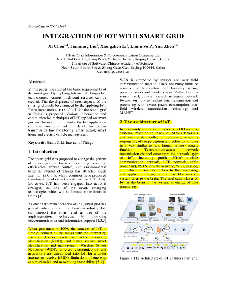 2011 - Integration of Iot With Smart Grid | PDF | Internet Of Things | Smart Grid