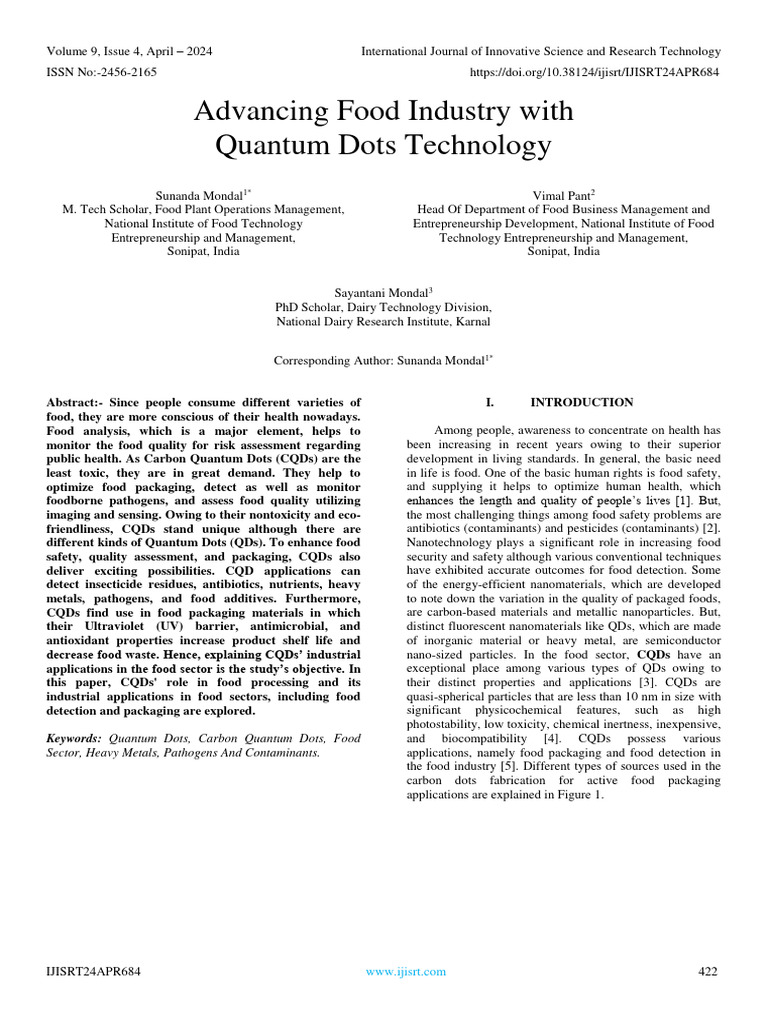 Advancing Food Industry With Quantum Dots Technology | PDF | Materials ...