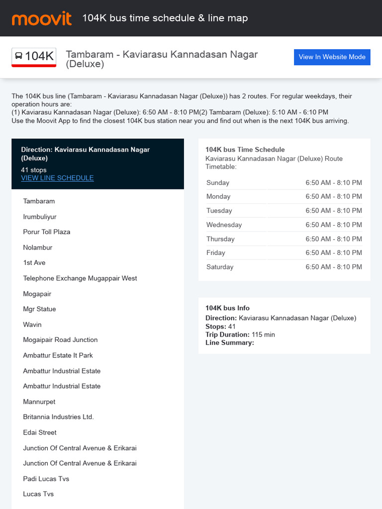 Tambaram - Kaviarasu Kannadasan Nagar (Deluxe) : 104K Bus Time Schedule & Line Map | PDF ...