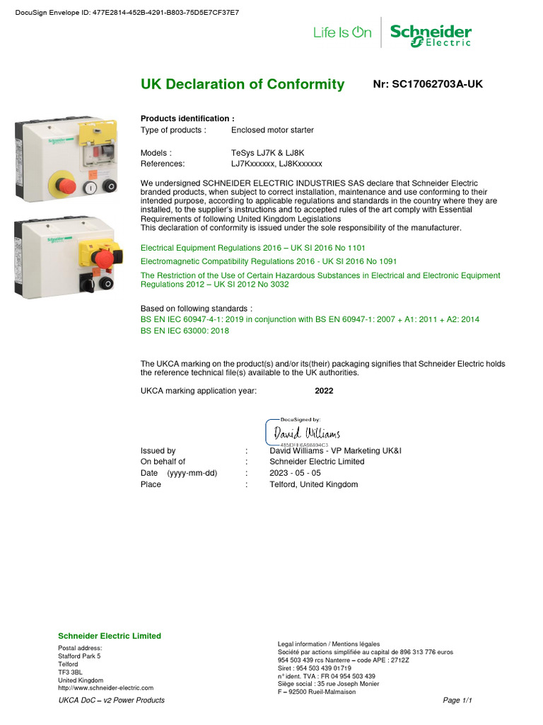 UKCA Declaration for Schneider Electric Products | PDF | Technology & Engineering