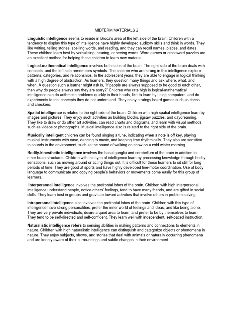 Midterm Materials 2 | PDF | Learning | Brain