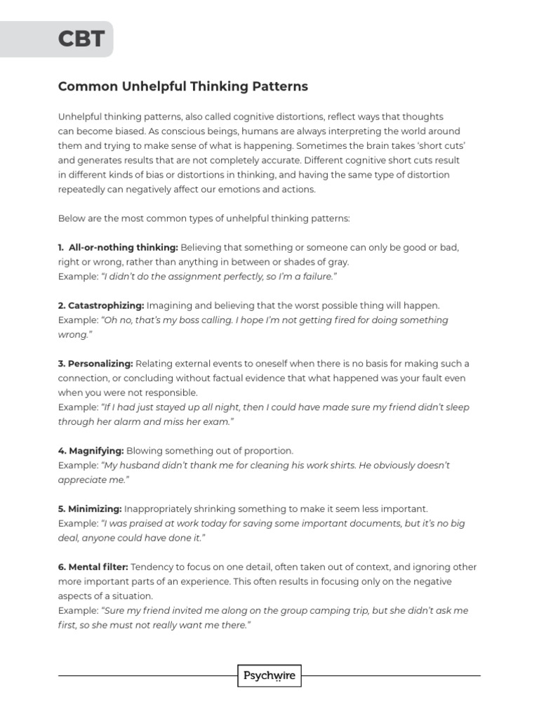 Common Unhelpful Thinking Patters | PDF | Social Psychology | Neuroscience