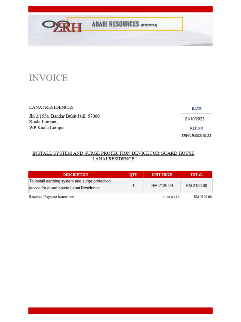 Invoice for Surge Protection Installation | PDF