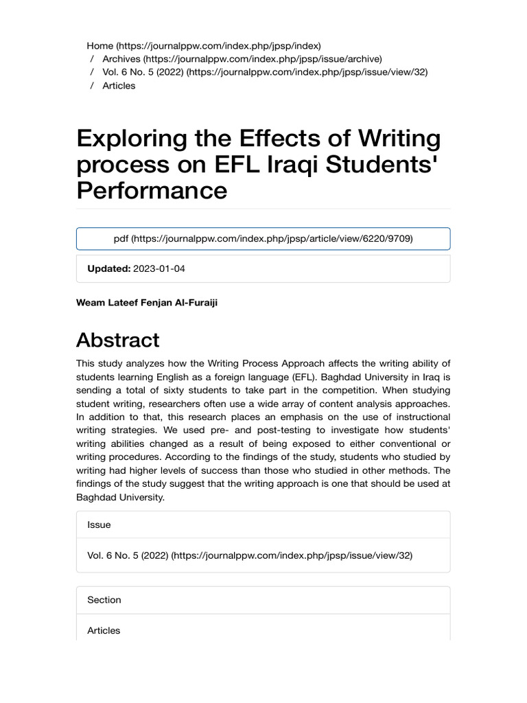 View of Exploring the Effects of Writing Process on EFL Iraqi Students ...