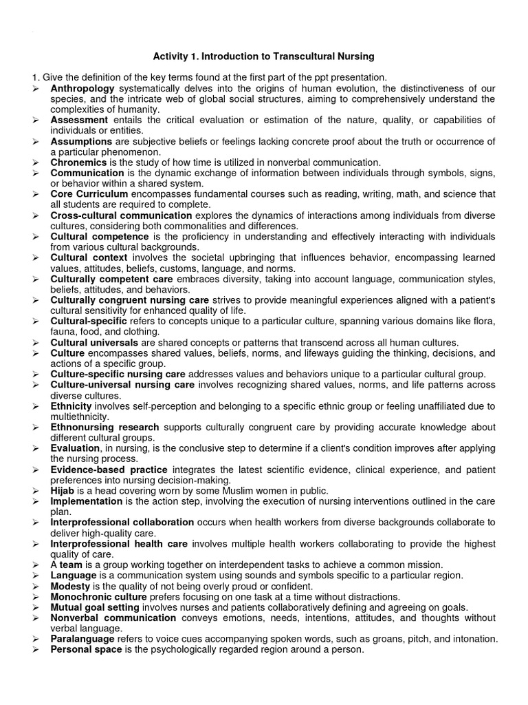 Transcultural Activity 1 | PDF | Nursing | Communication