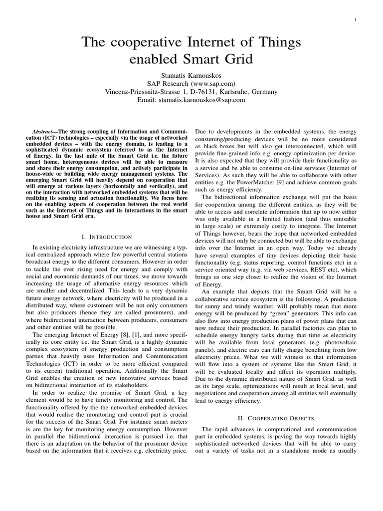 2010 - The Cooperative Internet of Things For Smart Grids | PDF | Smart Grid | Internet Of Things