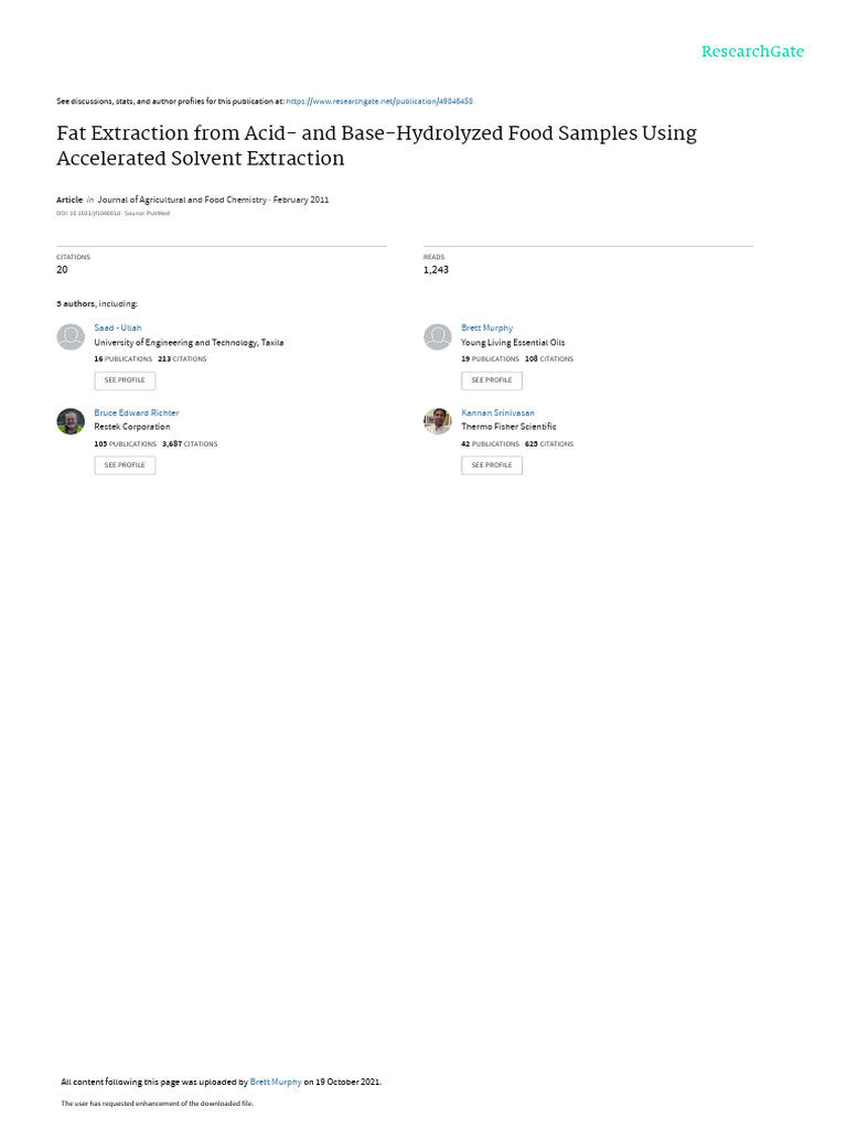 Accelerated Solvent Extraction for Food Fat Analysis | PDF | Gas ...