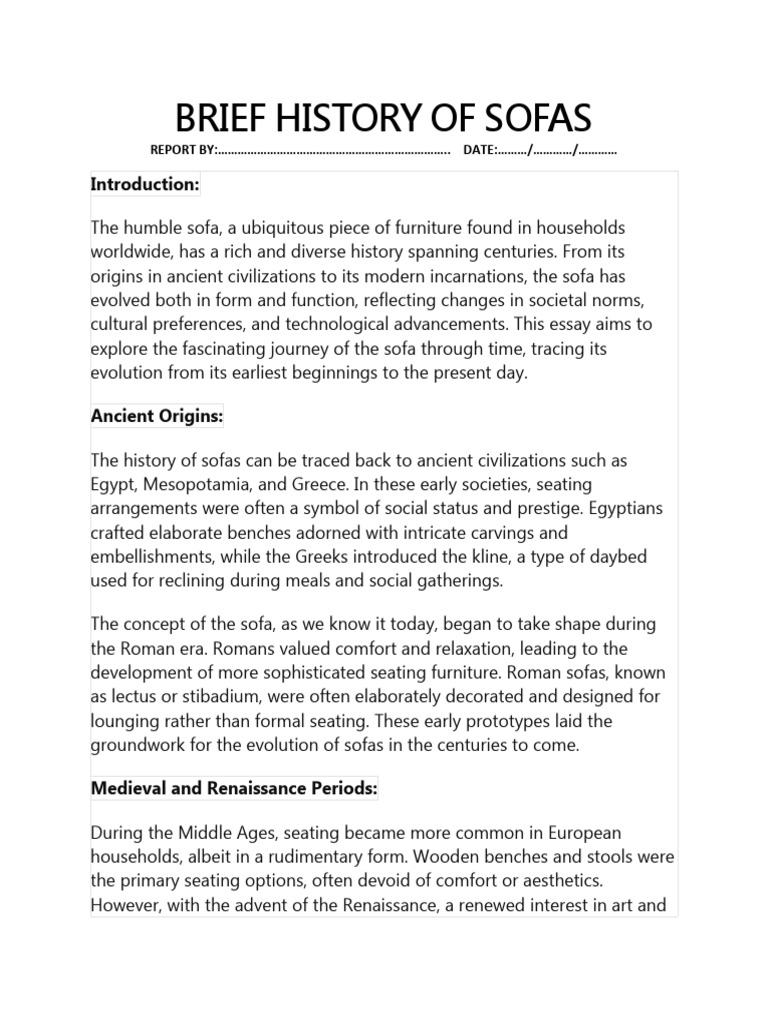 Brief History of Sofas | PDF | Upholstery | Furniture