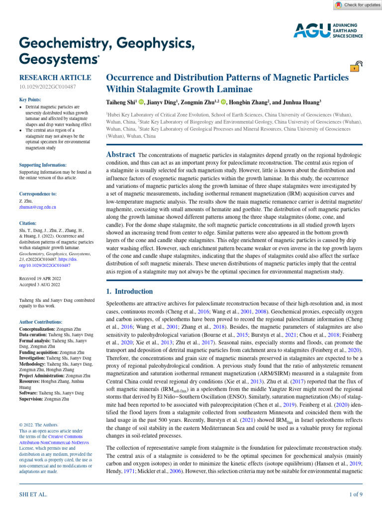 Geochem Geophys Geosyst - 2022 - Shi - Occurrence and Distribution Patterns of Magnetic ...