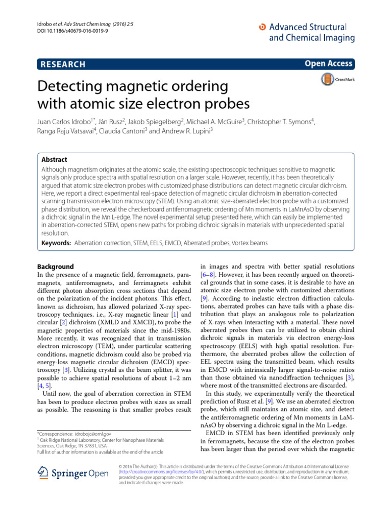 Detecting Magnetic Ordering With Atomic Size Electron Probes | PDF ...