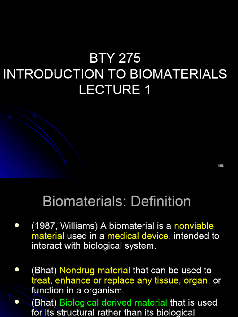 Introduction To Biomaterial | PDF | Biomaterial | Implant (Medicine)