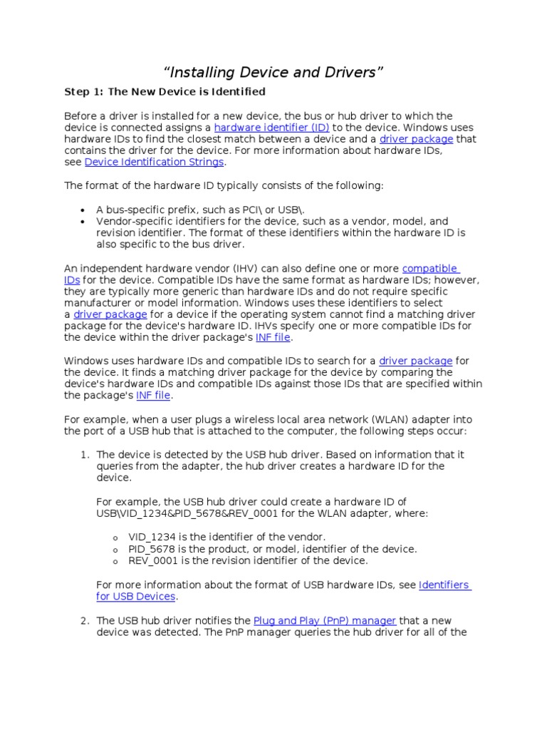 "Installing Device and Drivers": Step 1: The New Device Is Identified ...