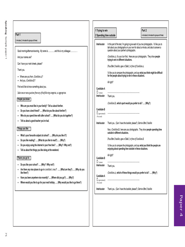 Speaking Test Sample Paper Guide | PDF | Cognition
