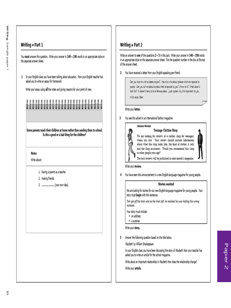 B2 for schools libro 3 writing test | PDF