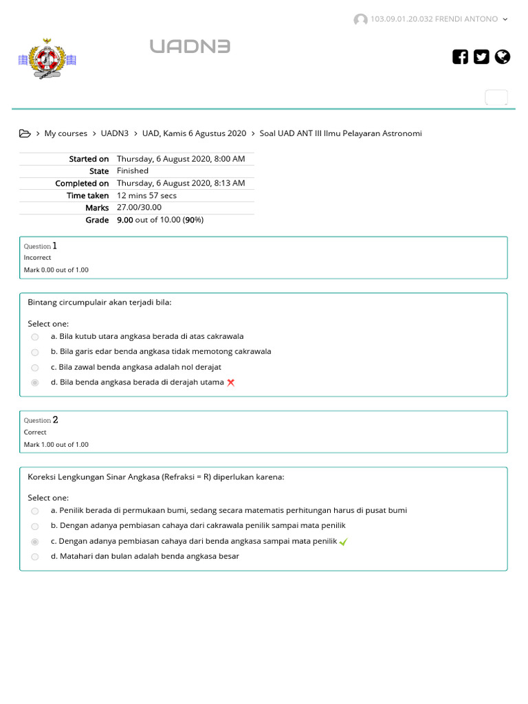 Uad Ant Iii Ilmu Pelayaran Astronomi | PDF