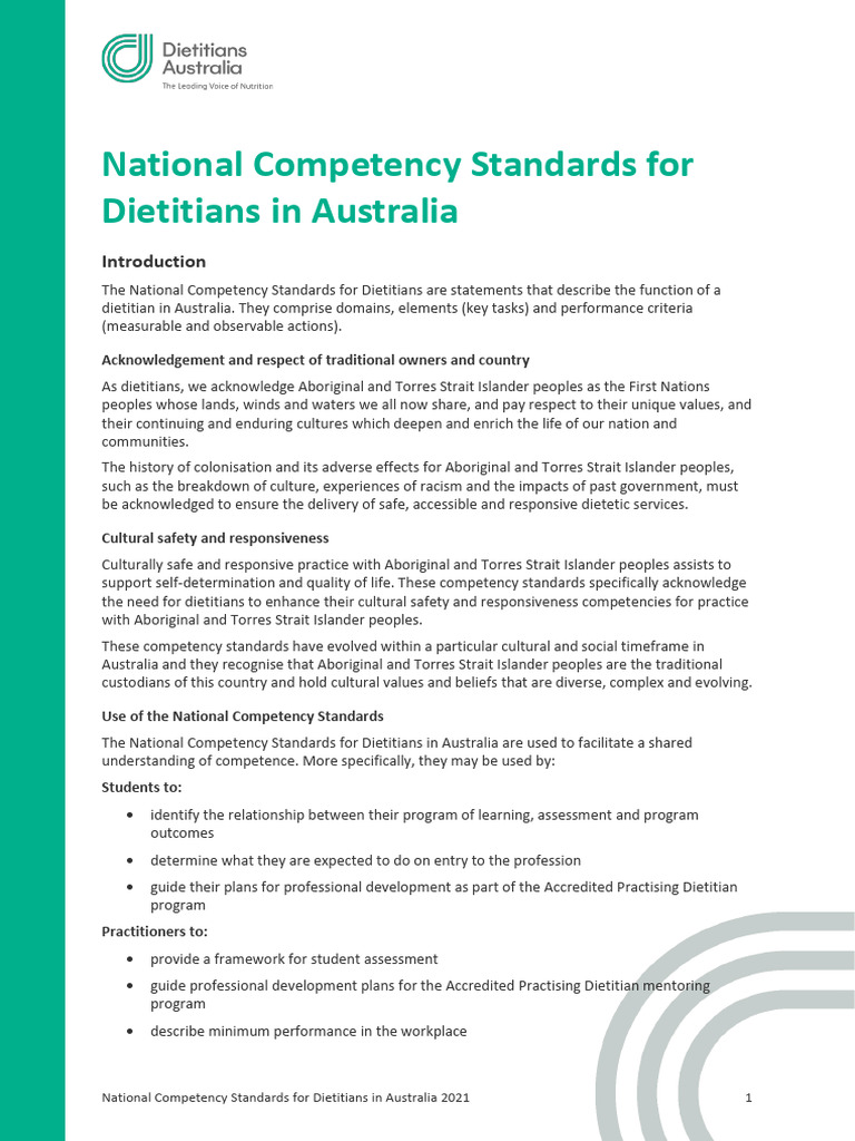 National Competency Standards For Dietitians in Australia With Guide ...