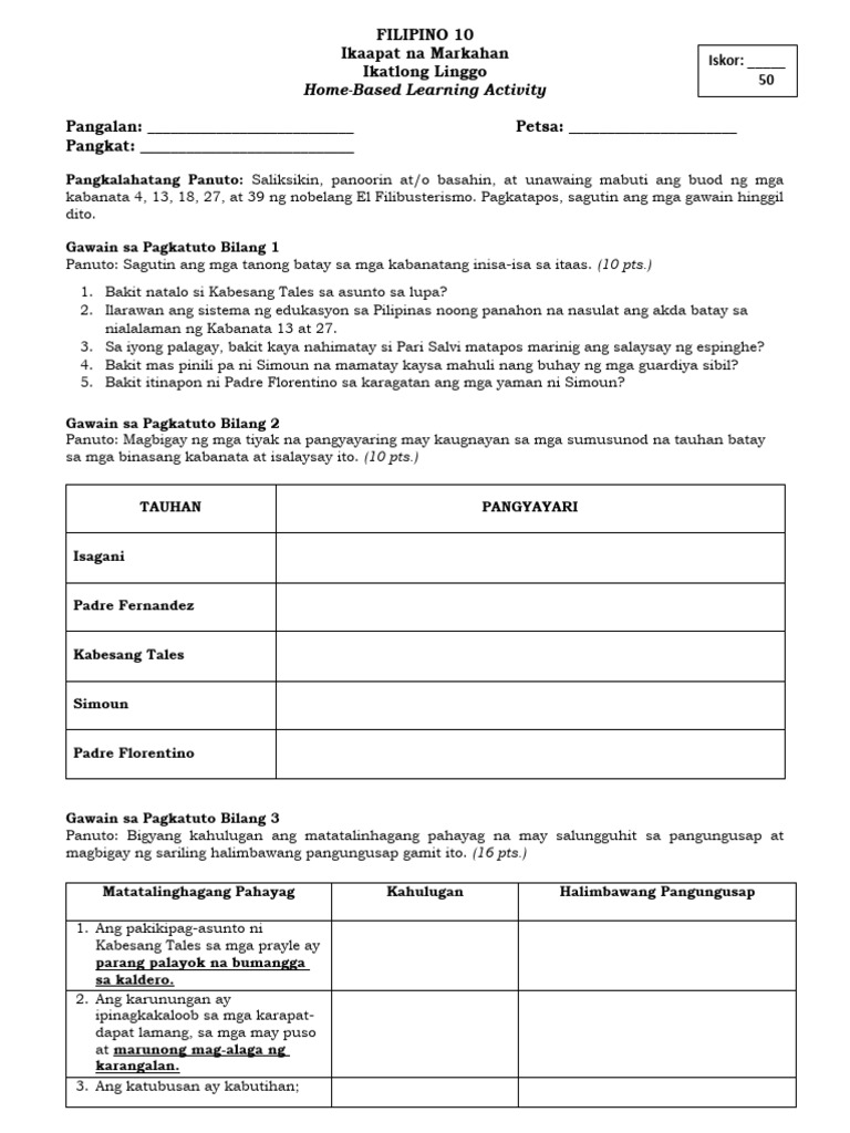 Q4 Week3 El Fili Home Based Task | PDF