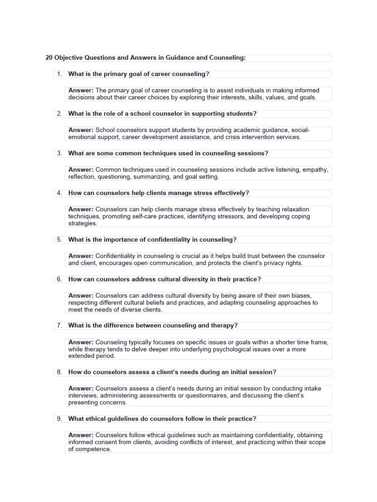 Objective Questions in Counseling Skills | PDF | Psychotherapy | School ...