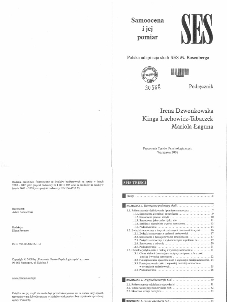 samoocena i jej pomiar SES | PDF