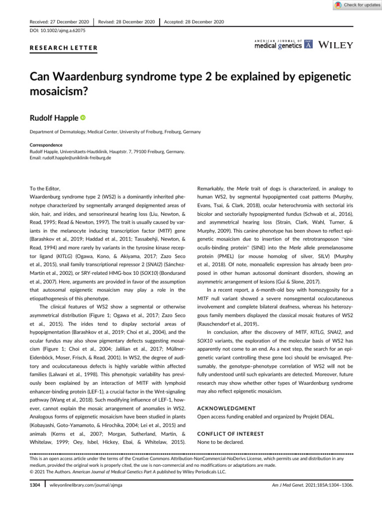 Can Waardenburg Syndrome Type 2 Be Explained by Epigenetic Mosaicism ...