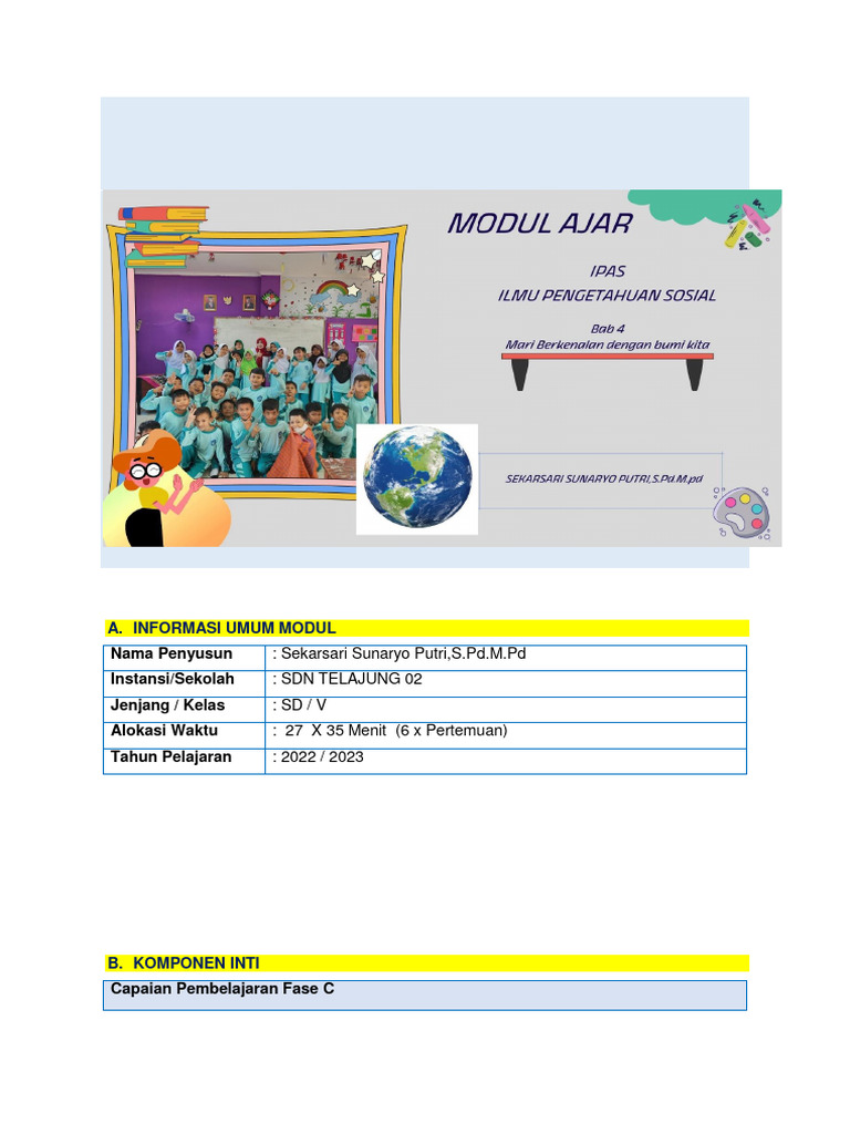 Modul Ajar Ilmu Pengetahuan Alam Dan Sosial (IPAS) - MODUL AJAR IPAS KELAS 5 - Fase C | PDF ...