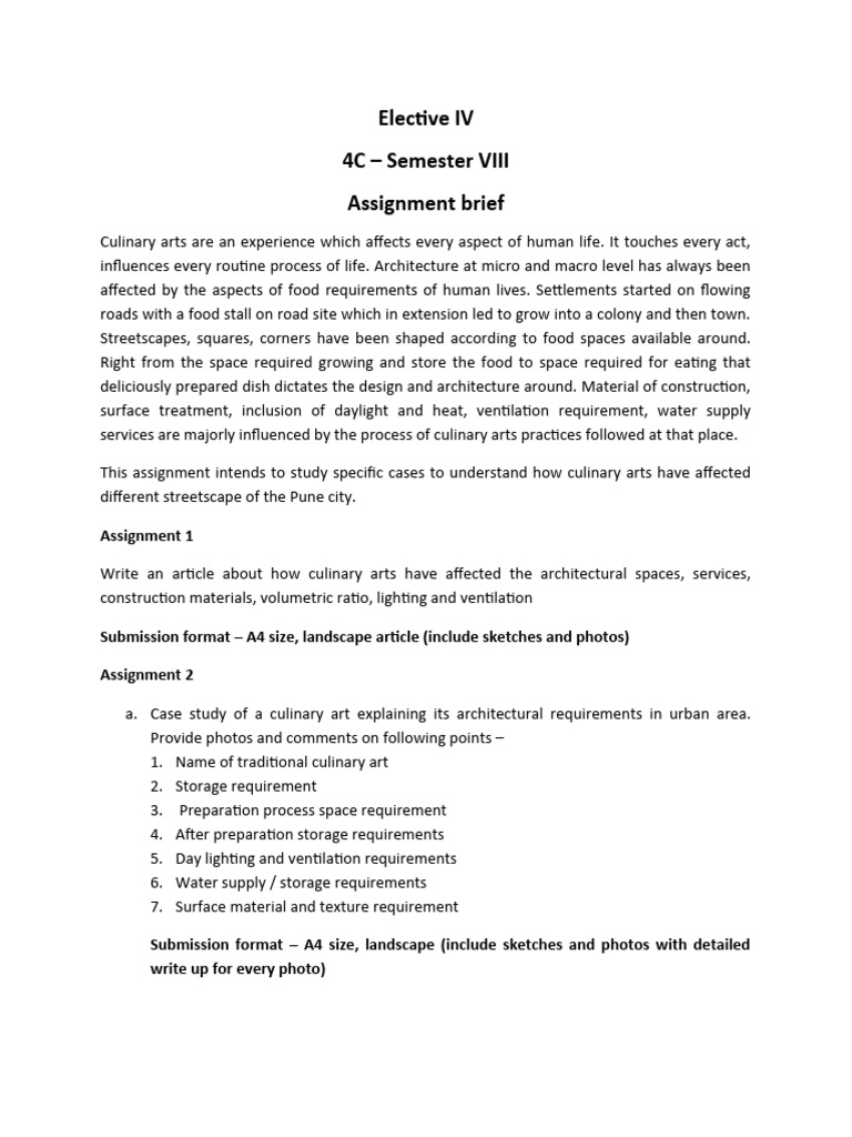 Culinery Arts and Architecture Elective IV Assignment Brief | PDF ...