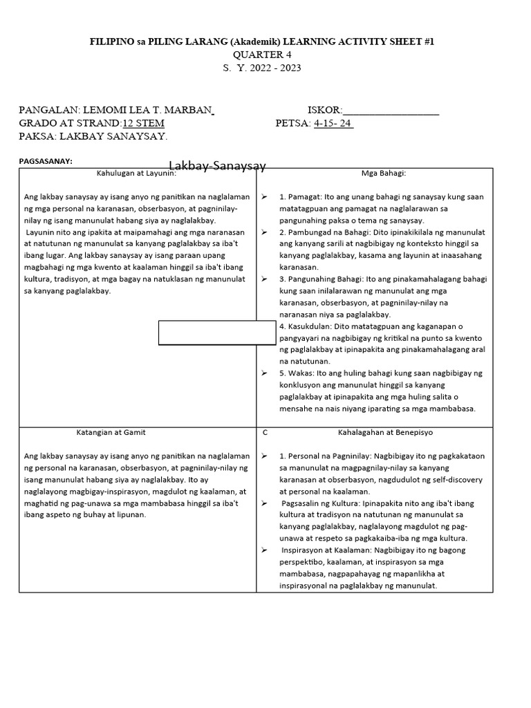 Filipino ABM STEM HUMSS Activity Sheets 2 | PDF