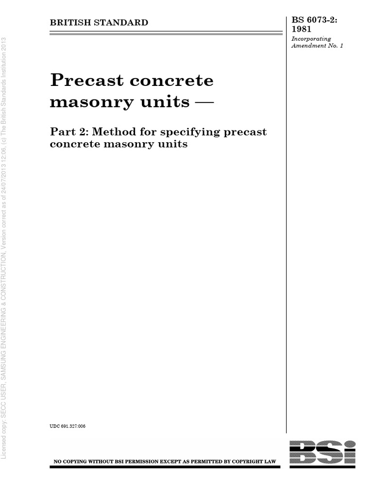 BS 6073-2: Precast Concrete Units Guide | PDF | Concrete | Brick