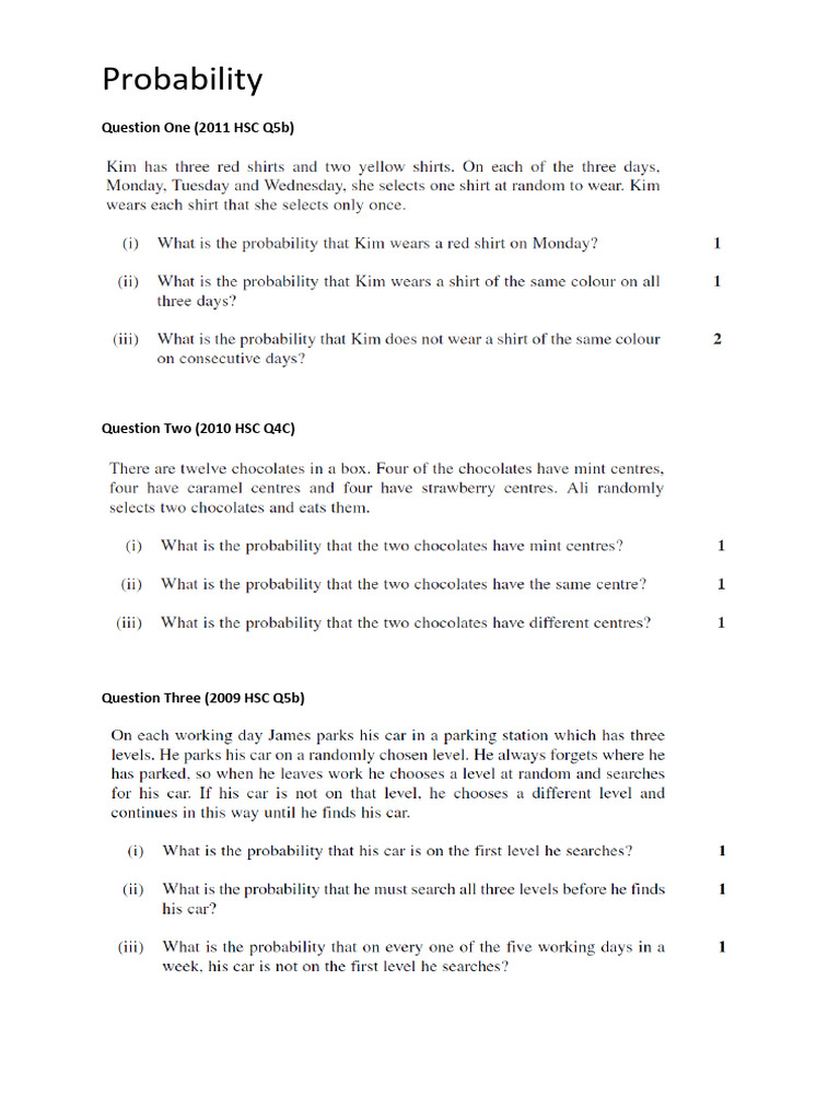 HSC Probability Questions 2006-2011 | PDF