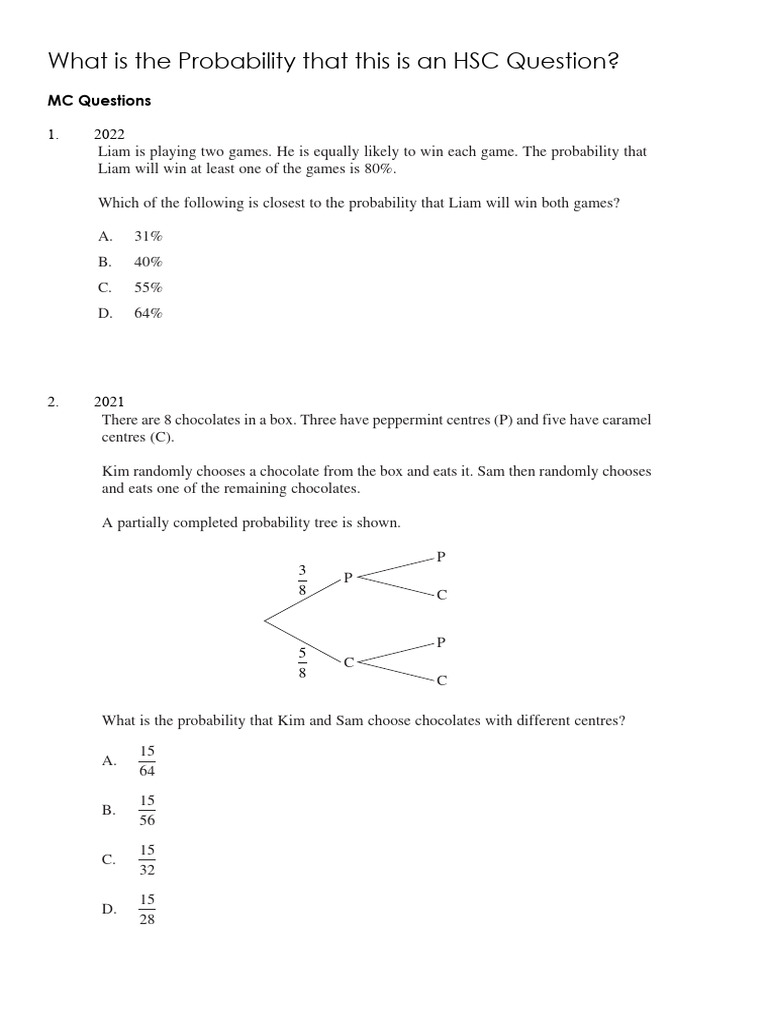 HSC Probability Questions Explained | PDF | Mathematical Objects ...