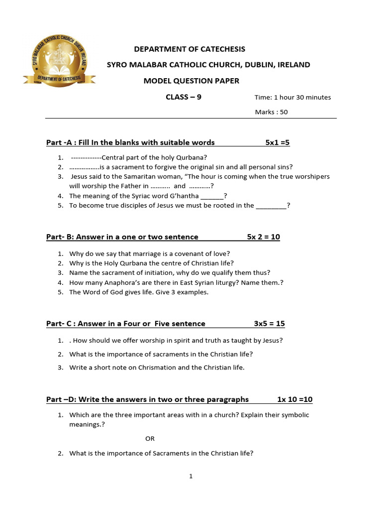 Model Question Paper Class 9 | PDF