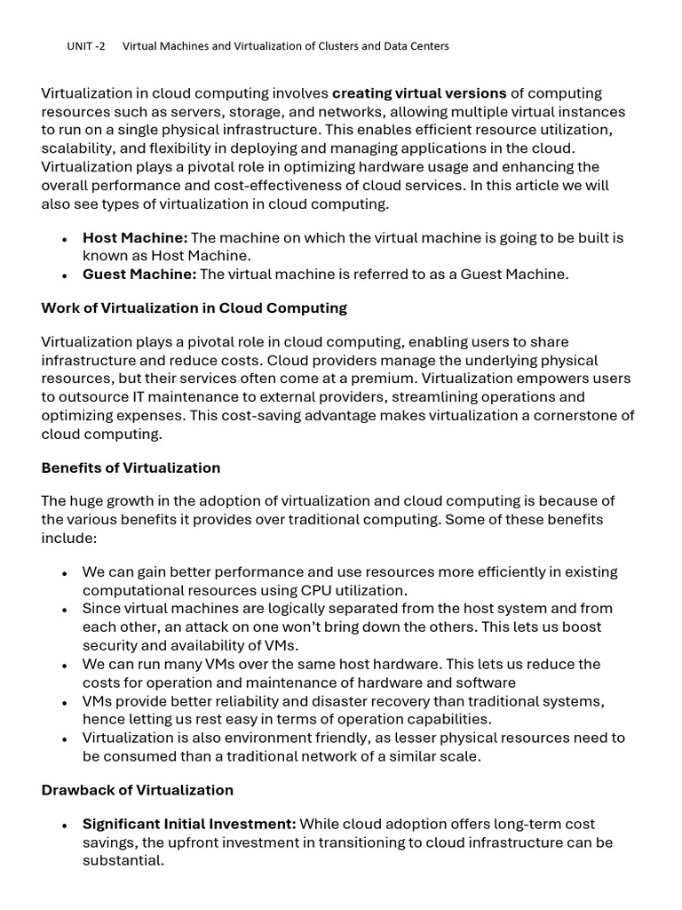 Virtualization in cloud computing involves | PDF | Virtualization | Virtual Machine