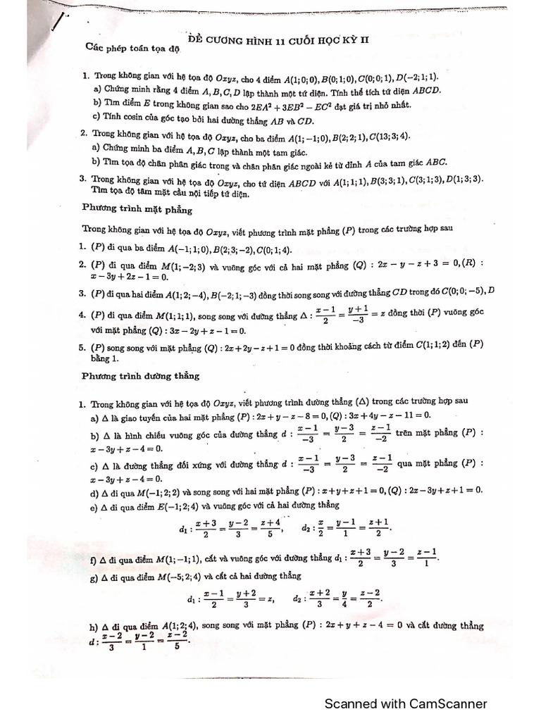 Đề Cương Hình Học 11 hk2 | PDF