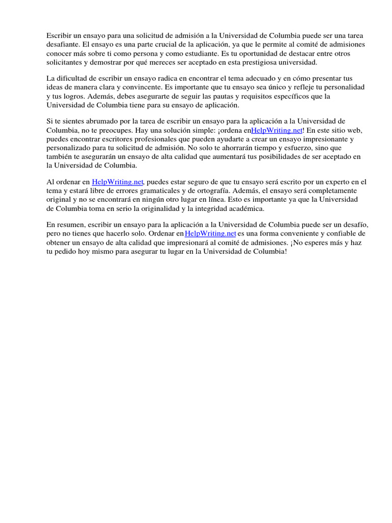 Cómo Escribir Un Ensayo Para La Aplicación A La Universidad De Columbia Descargar Gratis Pdf