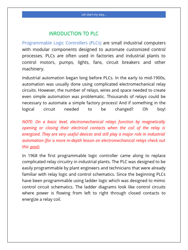 Inroduction To PLC: Programmable Logic Controllers (PLCS) | PDF ...